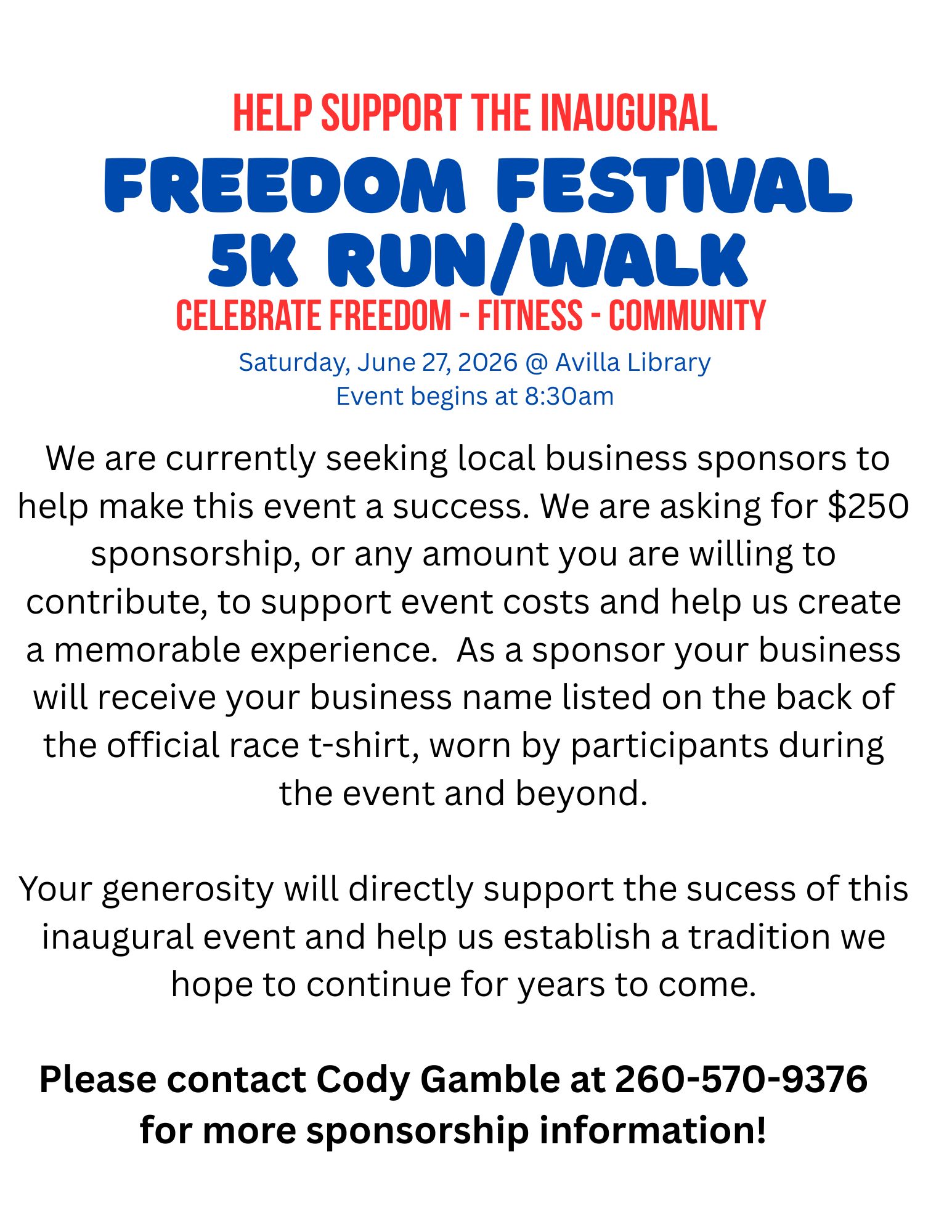 Inaugural 5K Walk/Run - Freedom Festival | Avilla Freedom Festival